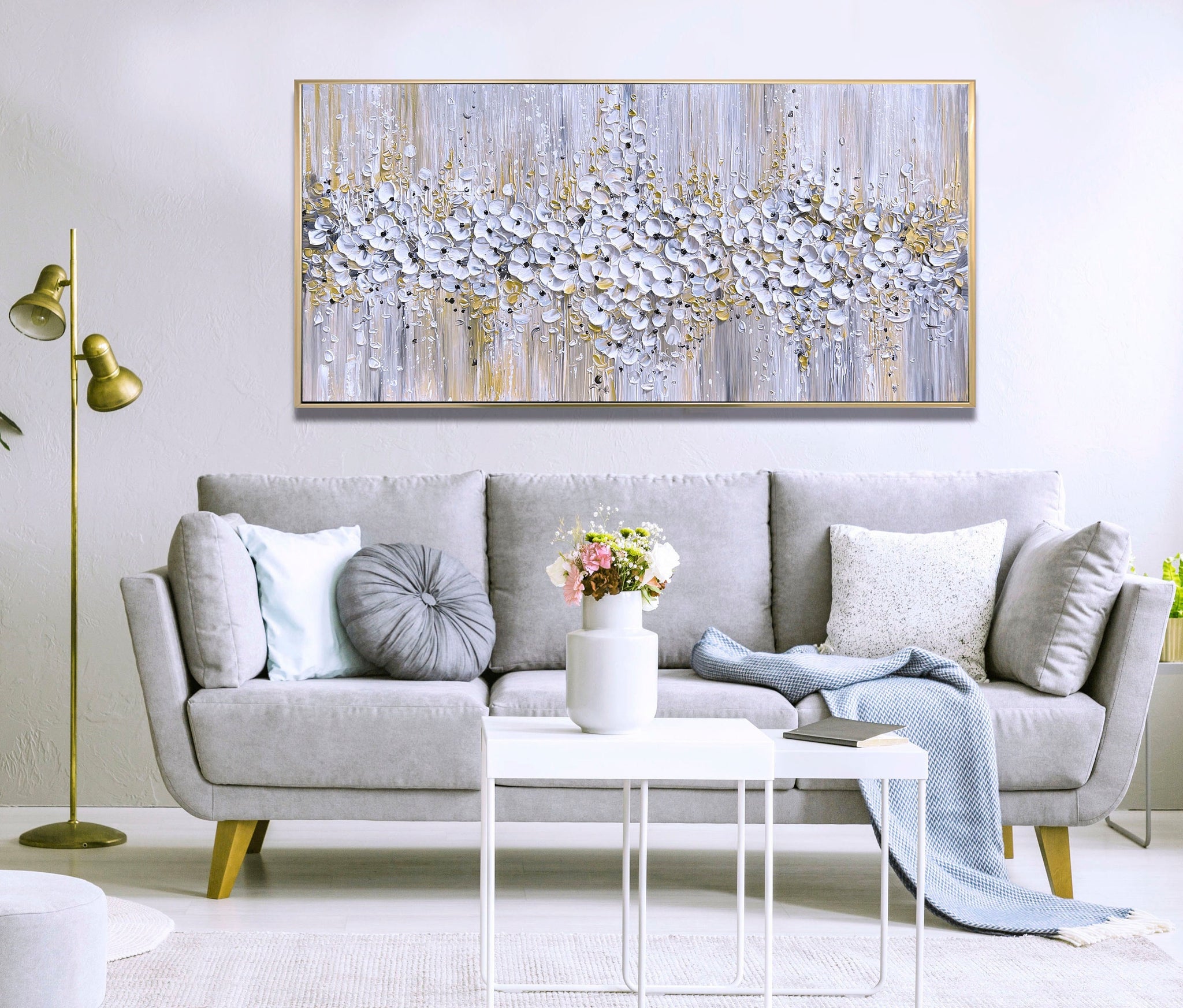 Full Bloom Abstract Flowers 3D Textured White Gold Flowers – Lana Guise ...